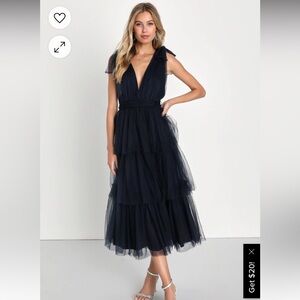 Lulus | Dresses | Flawless Arrival Navy Blue Tulle Tiestrap Tiered Maxi ...